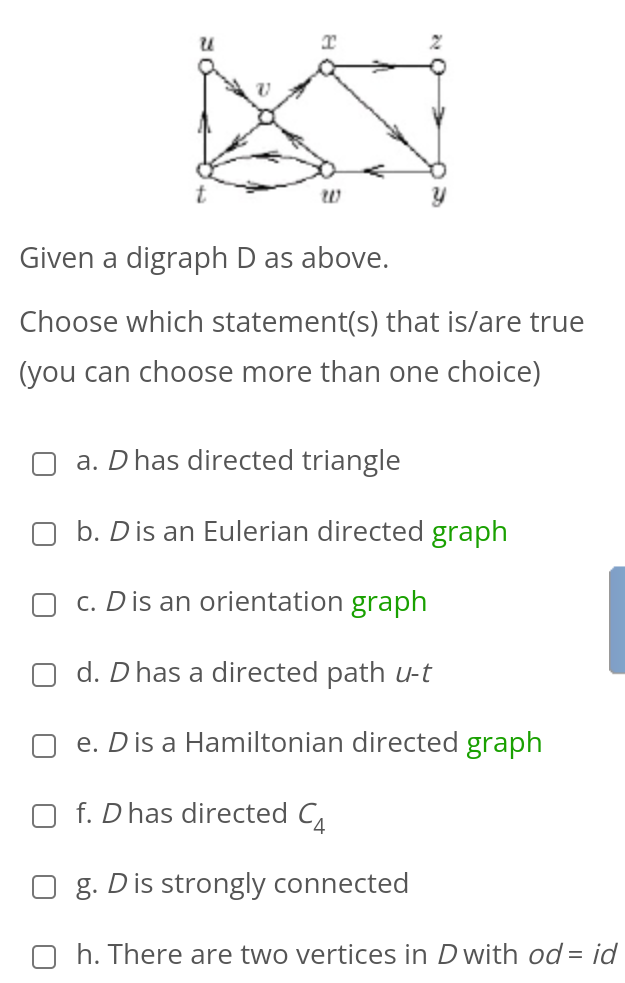 Solved r Given a digraph D as above. Choose which | Chegg.com