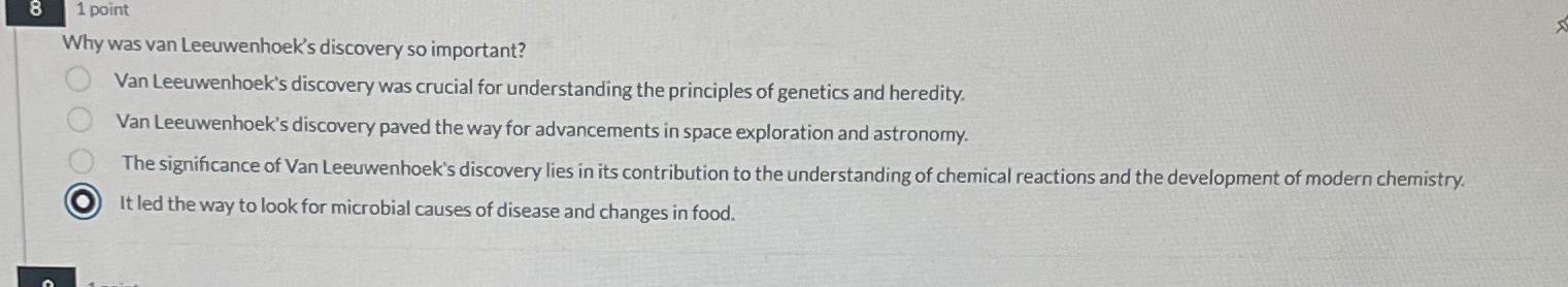 Solved 81 ﻿pointWhy was van Leeuwenhoek's discovery so | Chegg.com