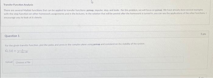 Solved 4 Transfer Function Analysis There are several Matlab | Chegg.com