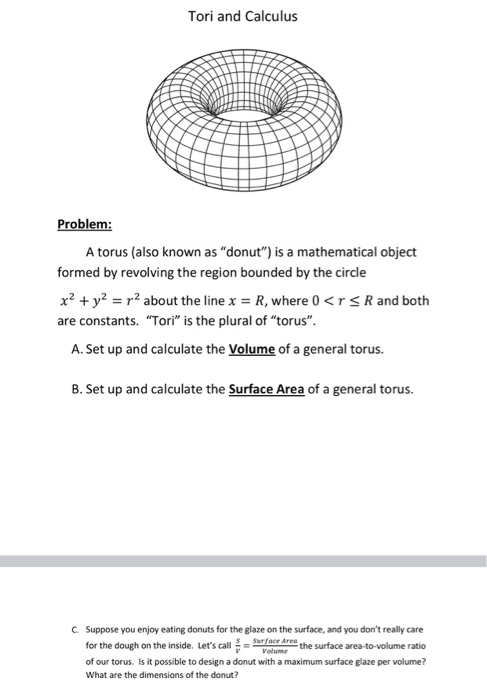 Solved Tori and Calculus Problem: A torus (also known as | Chegg.com