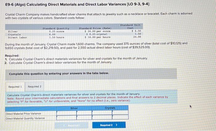 Solved E9-6 (Algo) Calculating Direct Materials and Direct | Chegg.com