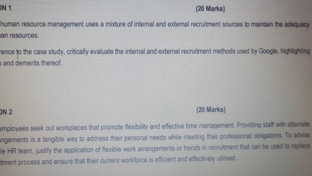 Solved N1(20 ﻿Marks)human resource management uses a mixture | Chegg.com