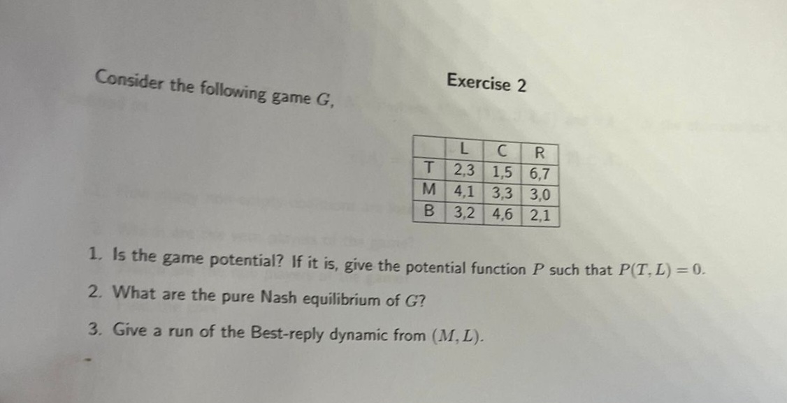 Solved Consider the following game G,Exercise | Chegg.com