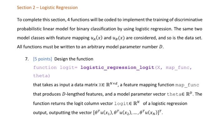 Solved Section 2 - Logistic Regression To complete this | Chegg.com