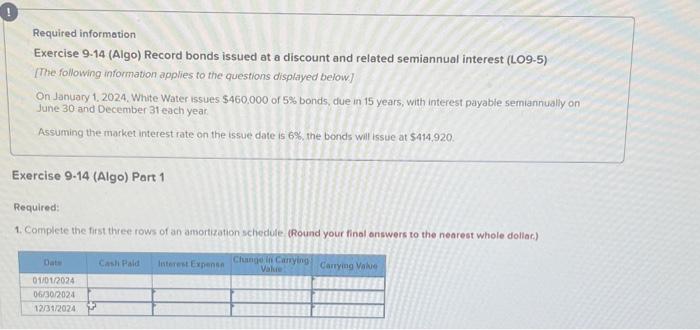 Solved Required information Exercise 9.14 (Algo) Record | Chegg.com