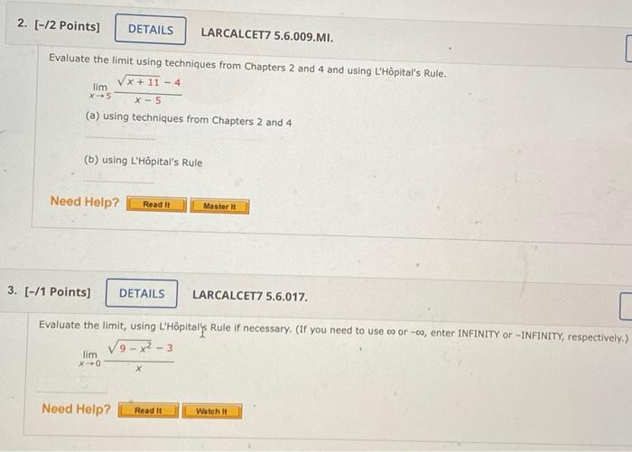Solved Evaluate the limit using techniques from Chapters 2 | Chegg.com
