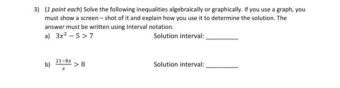 Solved (1 point each) Solve the following inequalities | Chegg.com