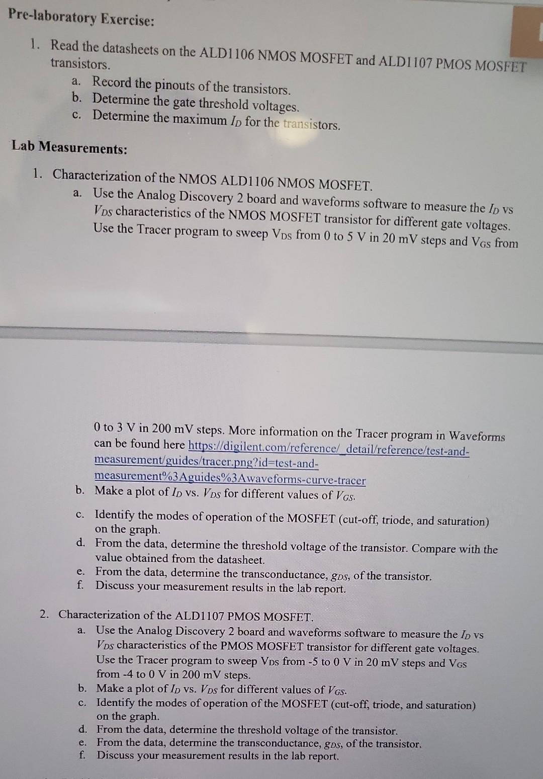 Solved Pre-laboratory Exercise: 1. Read the datasheets on | Chegg.com