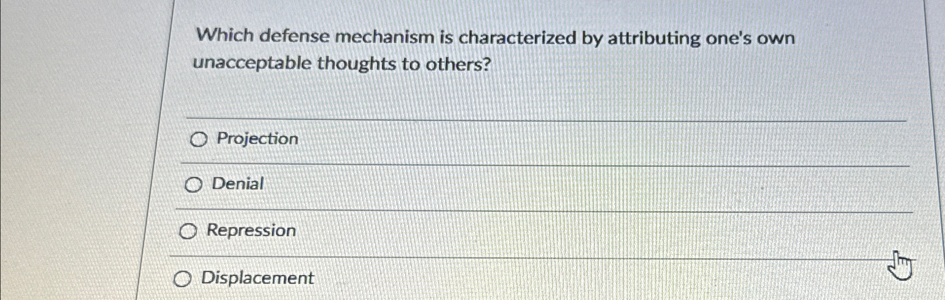 Solved Which defense mechanism is characterized by | Chegg.com