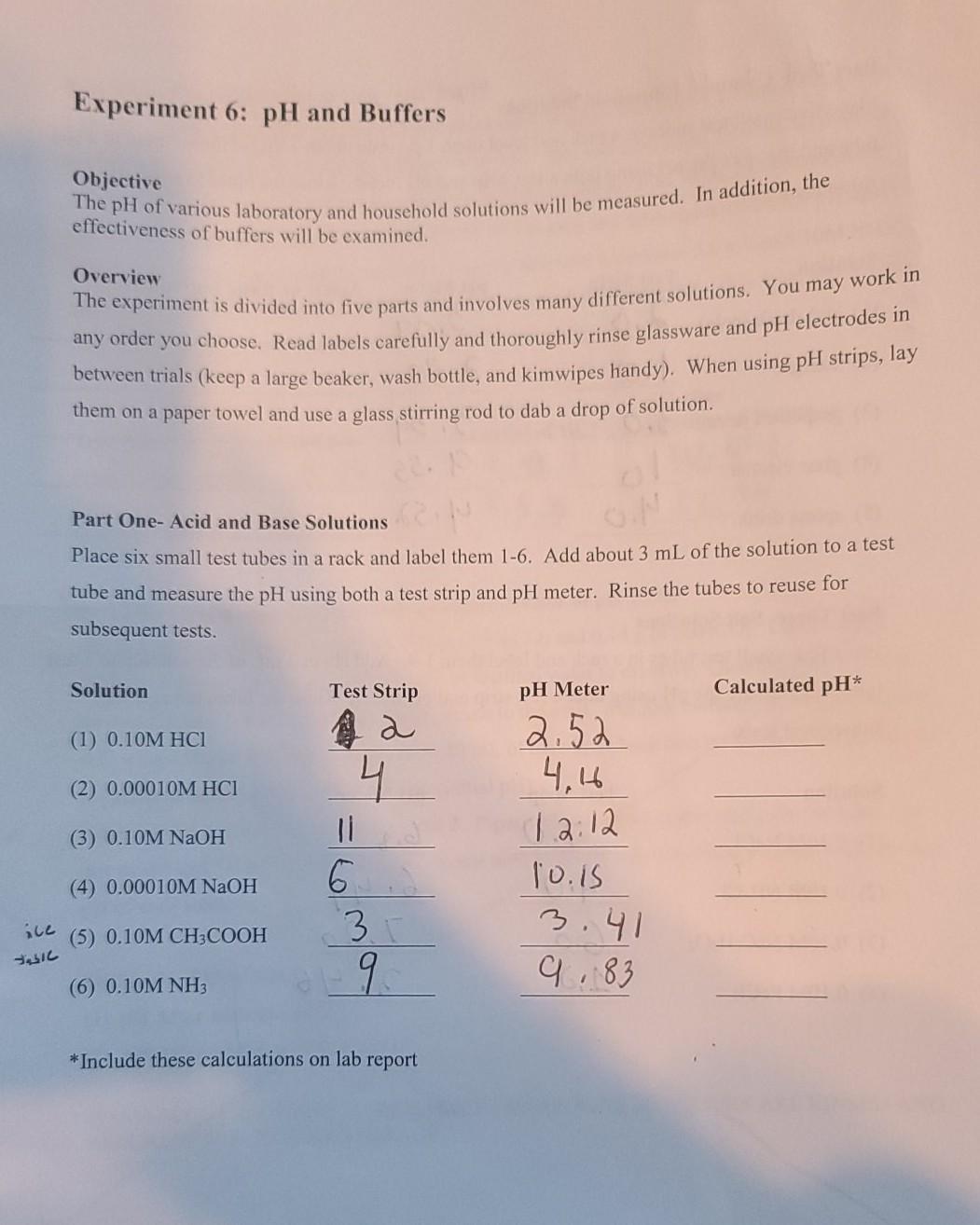 Solved Experiment 6: pH and Buffers Objective The pH of | Chegg.com