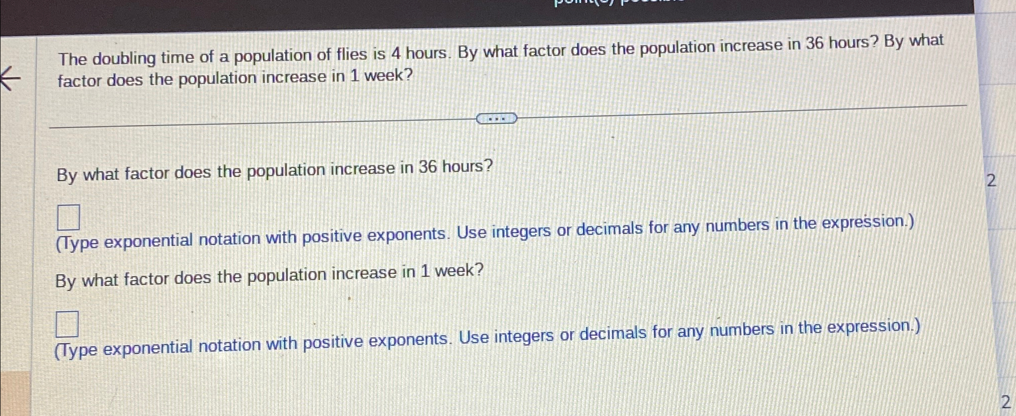 Solved The doubling time of a population of flies is 4 | Chegg.com