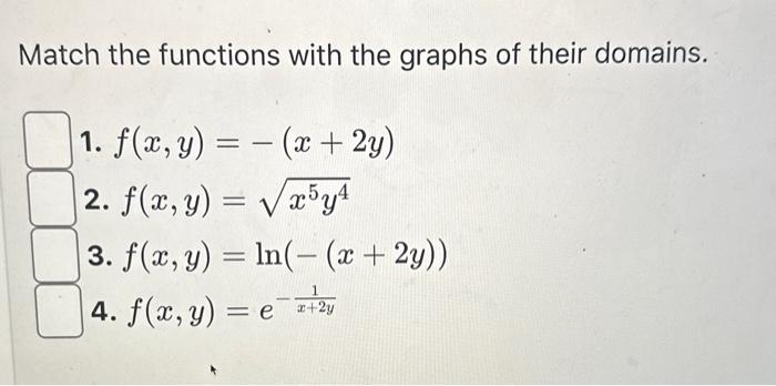 Solved Match the functions with the graphs of their domains. | Chegg.com