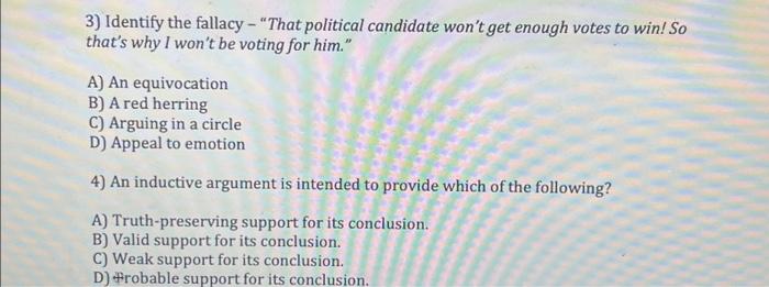 Solved 3) Identify the fallacy - "That political candidate | Chegg.com