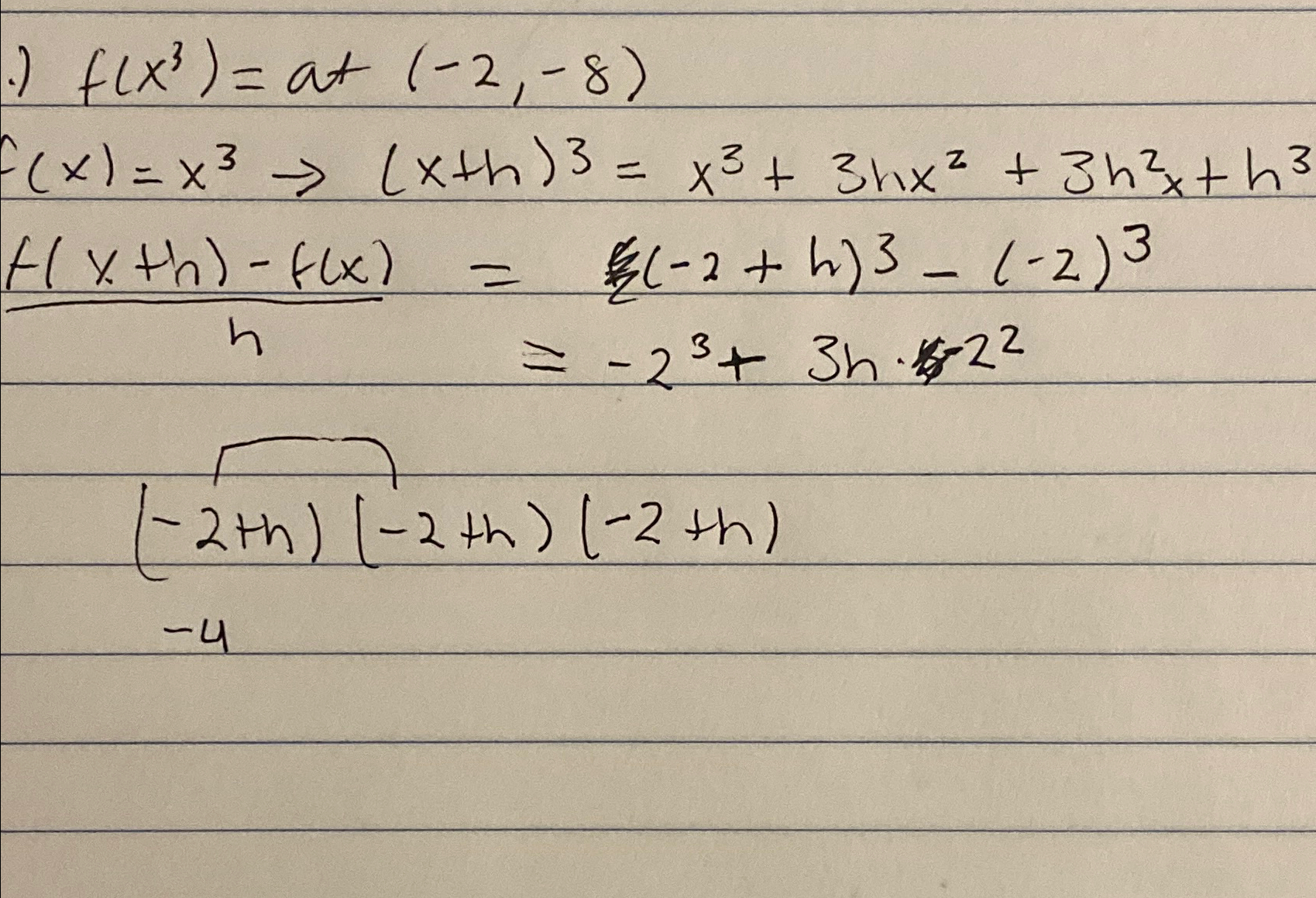 Solved f(x3)= at (-2,-8)f(x)=x3→(x+h)3=x3+3hx2+3h2x+h3f(x+h) | Chegg.com
