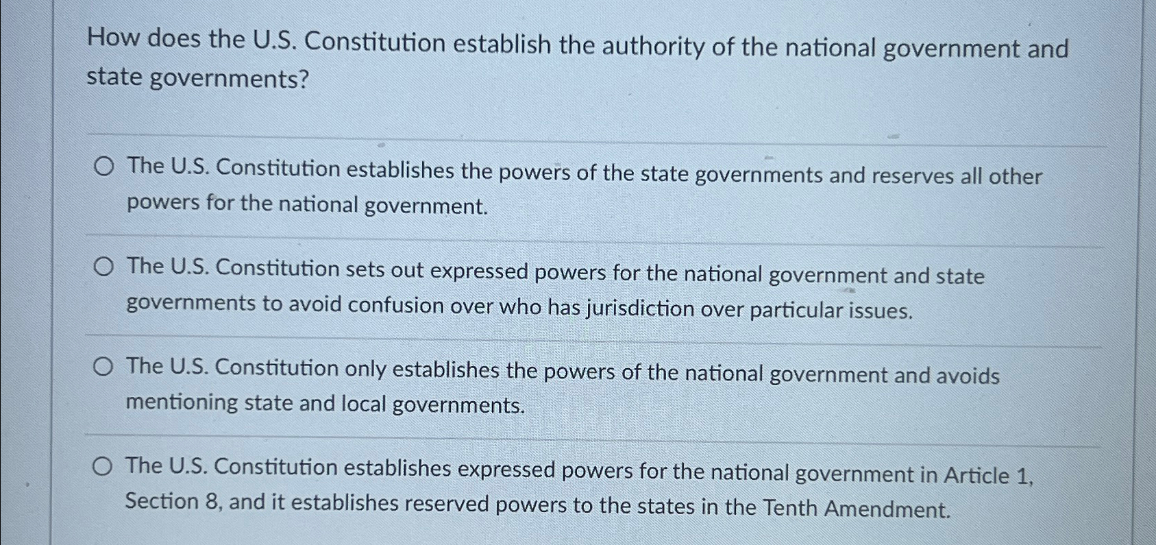 Solved How does the U.S. ﻿Constitution establish the | Chegg.com