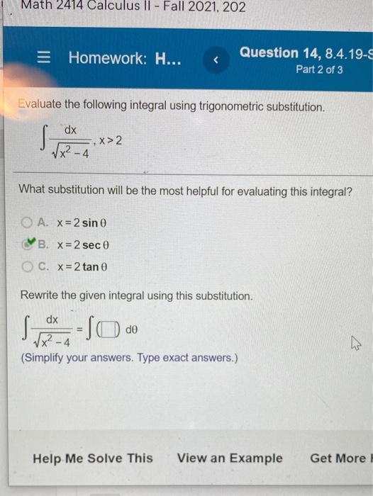 Solved Math 2414 Calculus II - Fall 2021. 202 = Homework: | Chegg.com