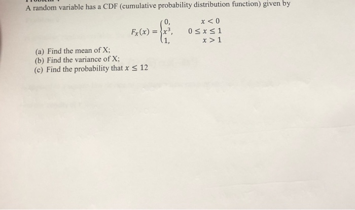 Solved A random variable has a CDF (cumulative probability | Chegg.com