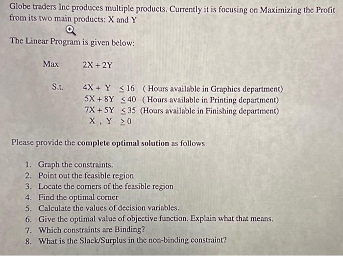 Solved Globe traders Inc produces multiple products. | Chegg.com