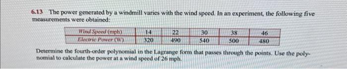 Solved 6.13 The power generated by a windmill varies with | Chegg.com