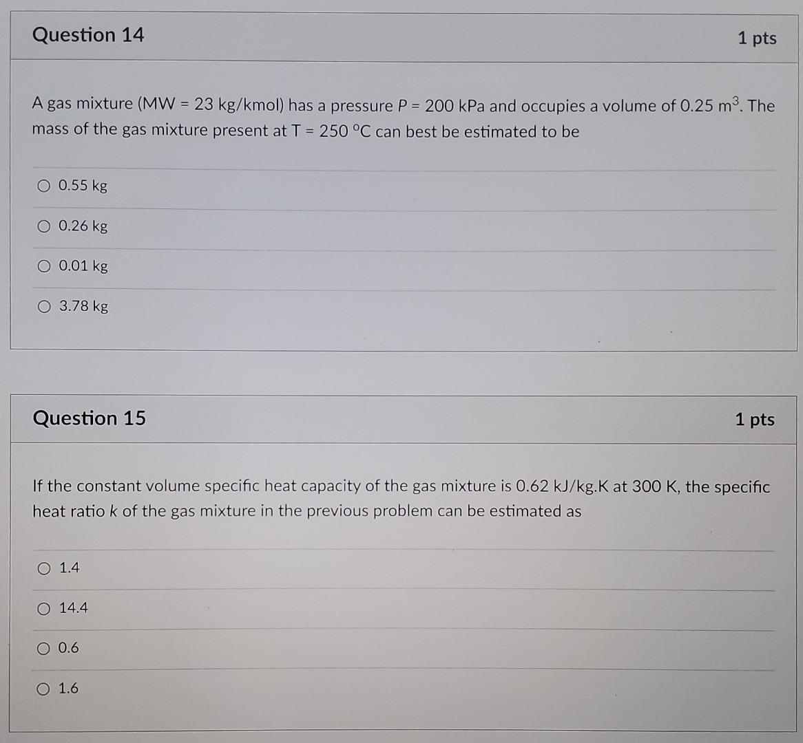 Solved A gas mixture (MW=23 kg/kmol) has a pressure P=200kPa | Chegg.com
