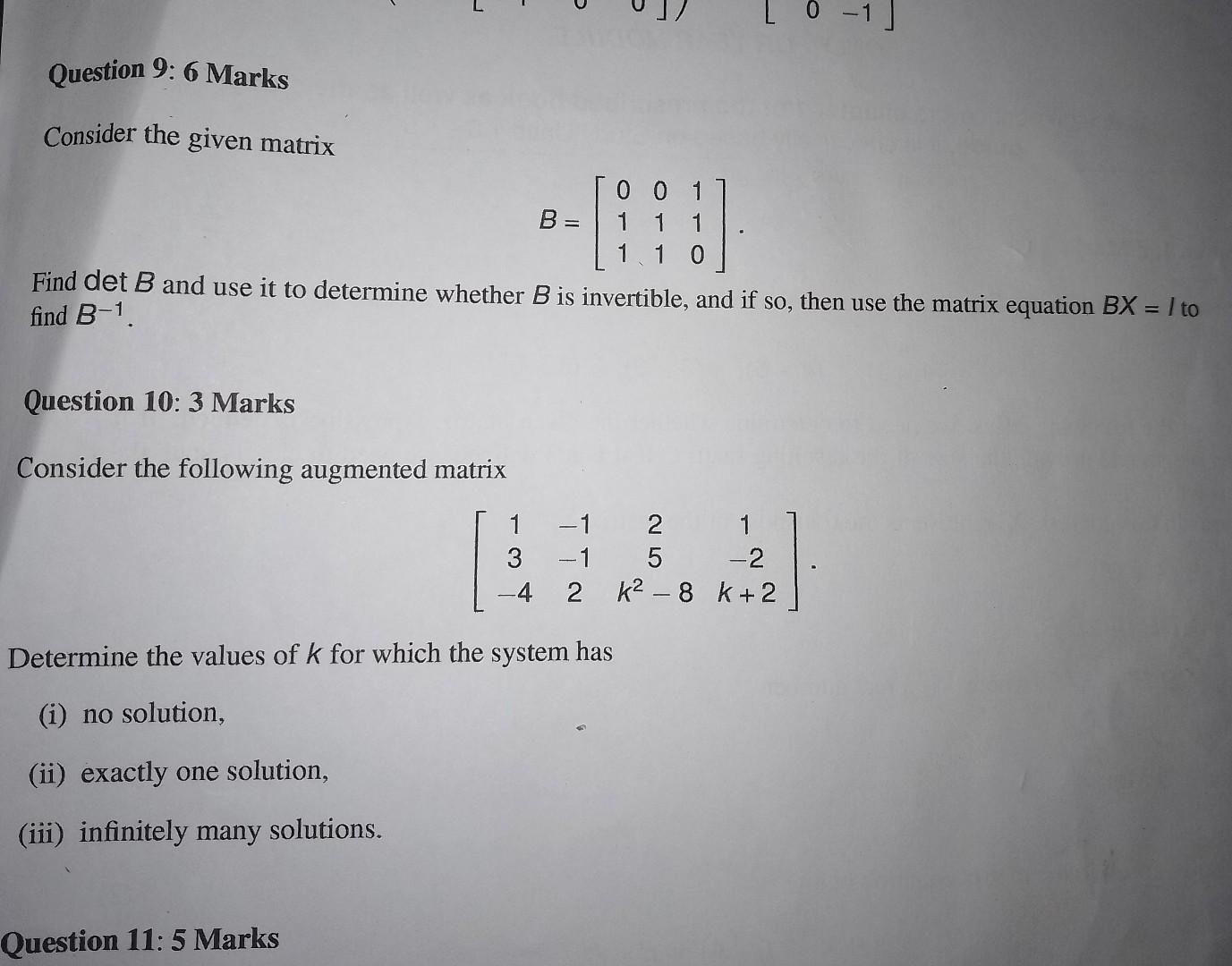 Solved Consider the given matrix B=⎣⎡011011110⎦⎤ Find det B | Chegg.com