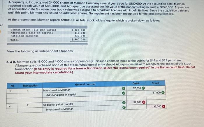 Solved Albuquerque, Inc., acquired 24,000 shares of Marmon | Chegg.com