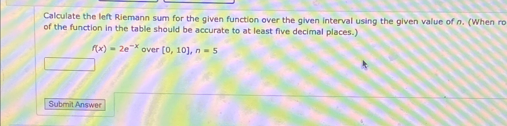 Solved Calculate the left Riemann sum for the given function | Chegg.com