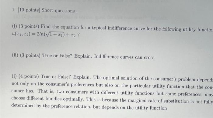Solved 1. [10 points ] Short questions . (i) (3 points) Find | Chegg.com