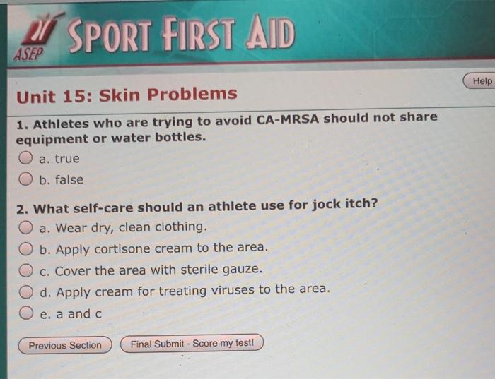 Solved SPORT FIRST AID ASEP Help Unit 6: Moving Injured or | Chegg.com