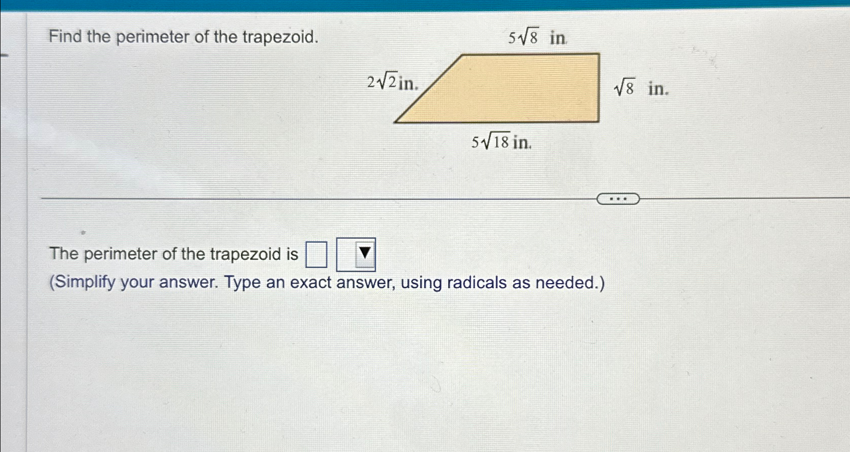 Solved Find the perimeter of the trapezoid.82 in. ﻿The | Chegg.com