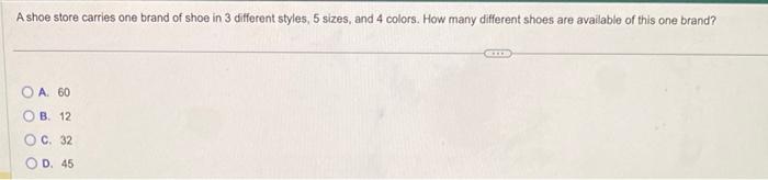 Solved A shoe store carries one brand of shoe in 3 different | Chegg.com