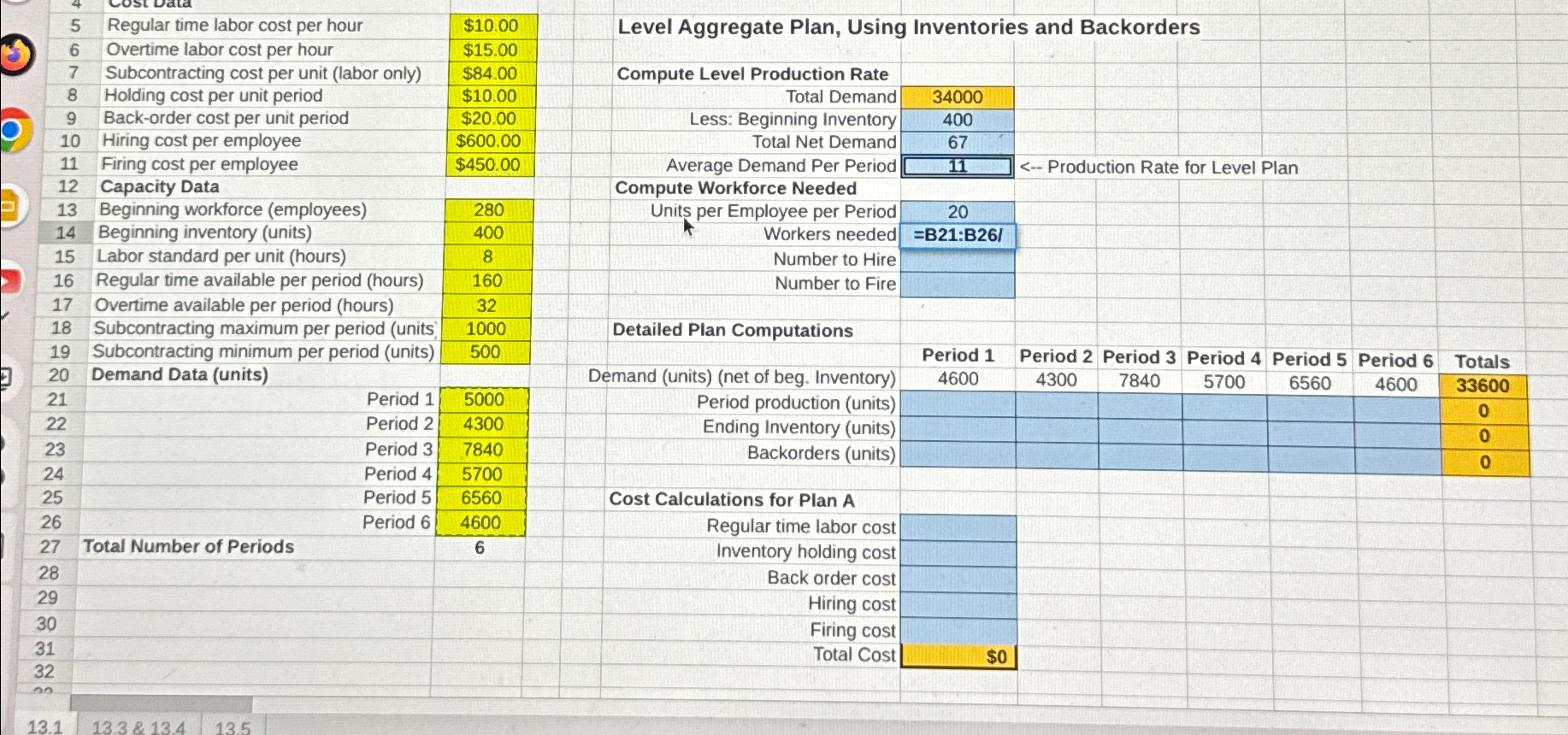 Solved \table[[5,Regular time labor cost per hour,$10.00 | Chegg.com