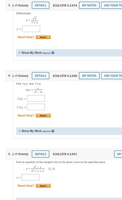 Solved [-/1 Points] SCALCET8 3.2.014. Differentiate. y=7+xx | Chegg.com