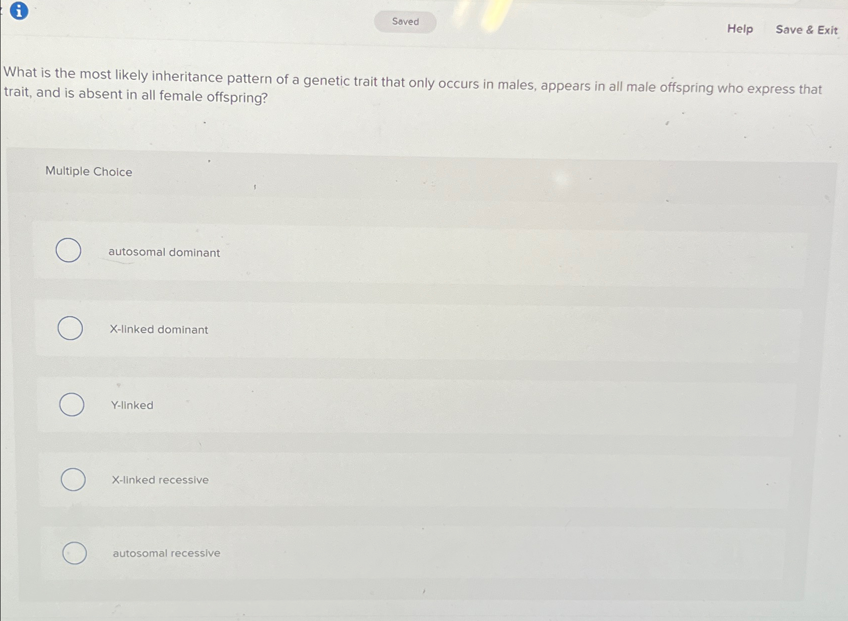 Solved HelpSave & ExitWhat is the most likely inheritance | Chegg.com