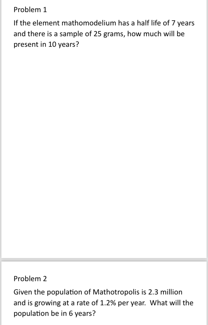 Solved Problem 1If the element mathomodelium has a half life | Chegg.com