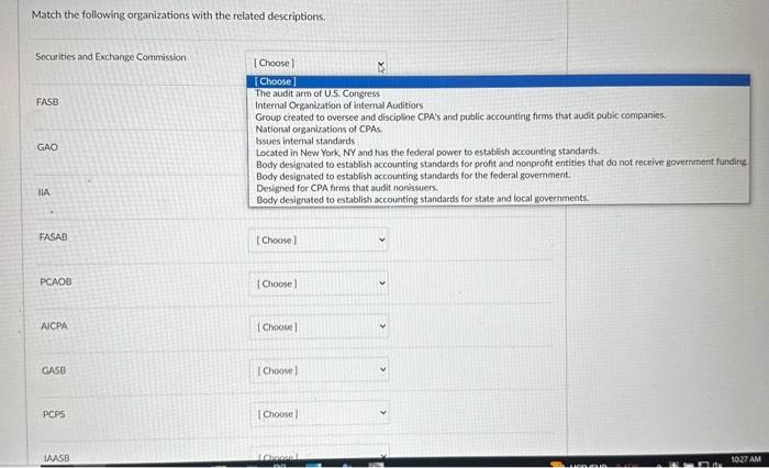 Solved Match the following organizations with the related | Chegg.com