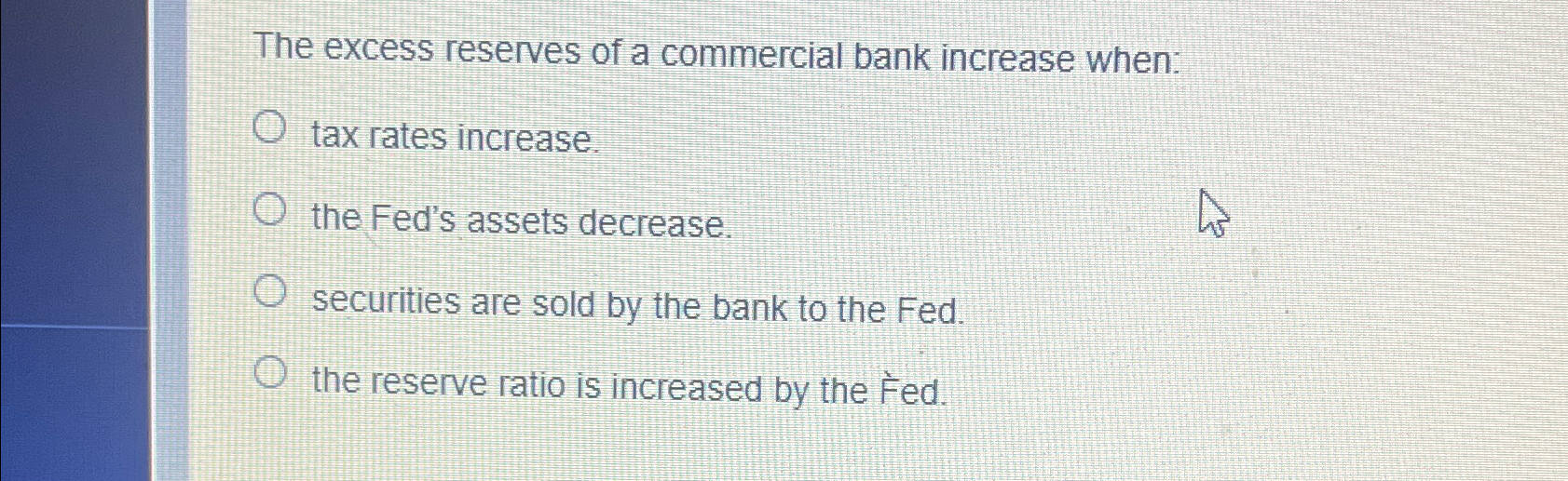Solved The excess reserves of a commercial bank increase | Chegg.com