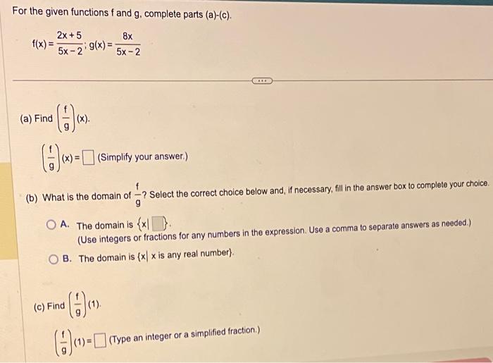 Solved For the given functions f and g, complete parts | Chegg.com