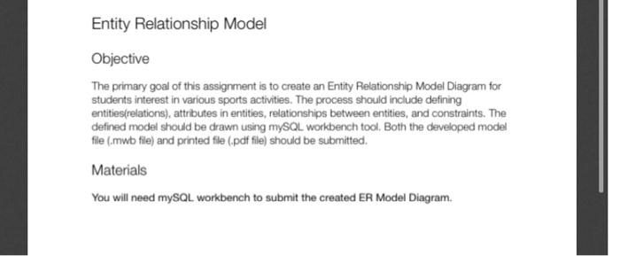 Entity Relationship Model & SQL Queries Objective The | Chegg.com