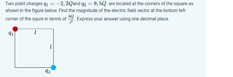 Solved Two point charges q1=-2,2Q ﻿and q2=9,5Q ﻿are located | Chegg.com