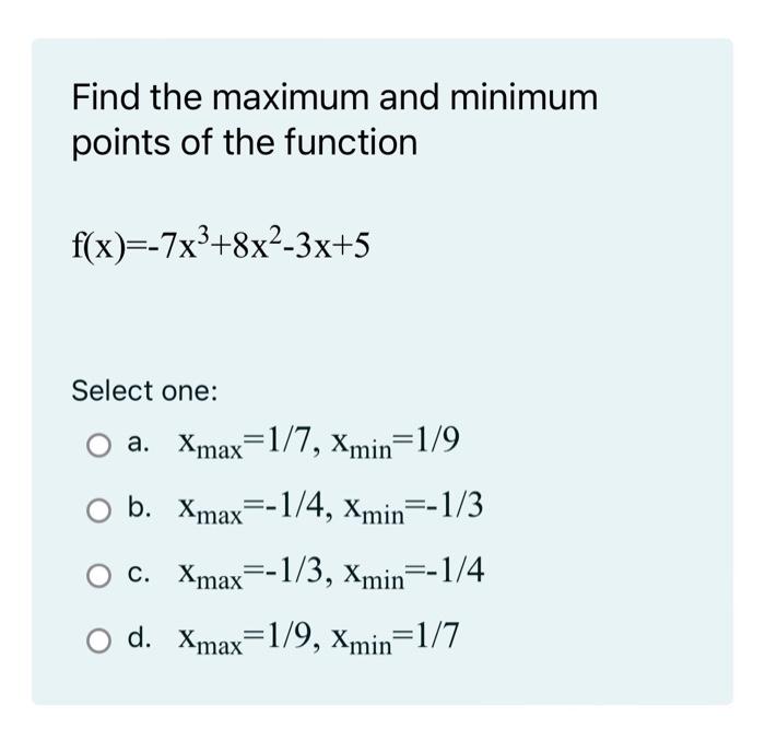 Solved Find the maximum and minimum points of the function | Chegg.com