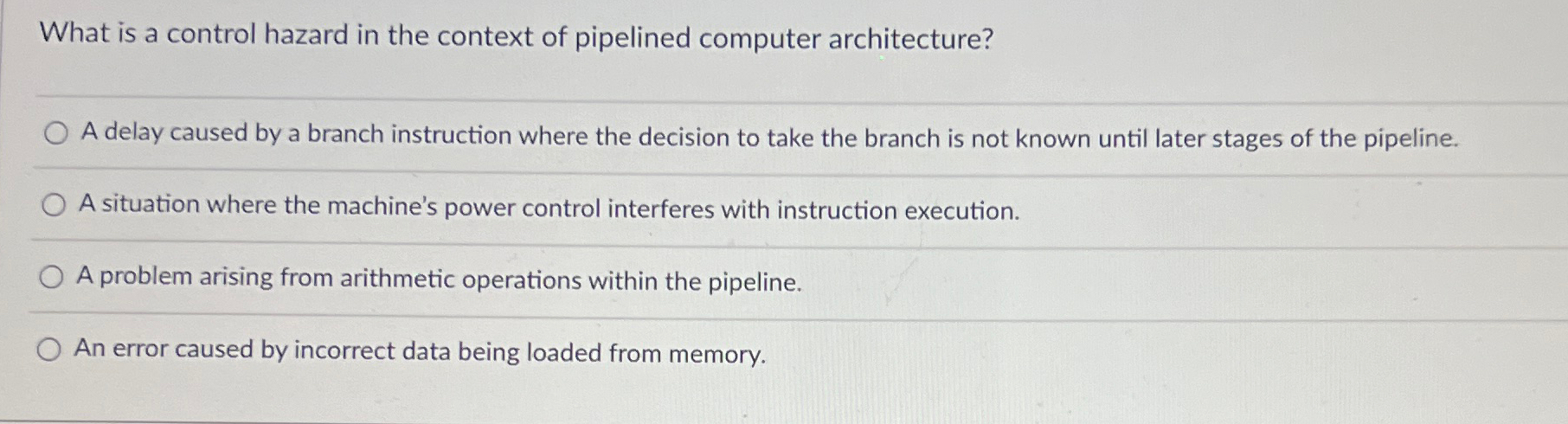 Solved What is a control hazard in the context of pipelined | Chegg.com