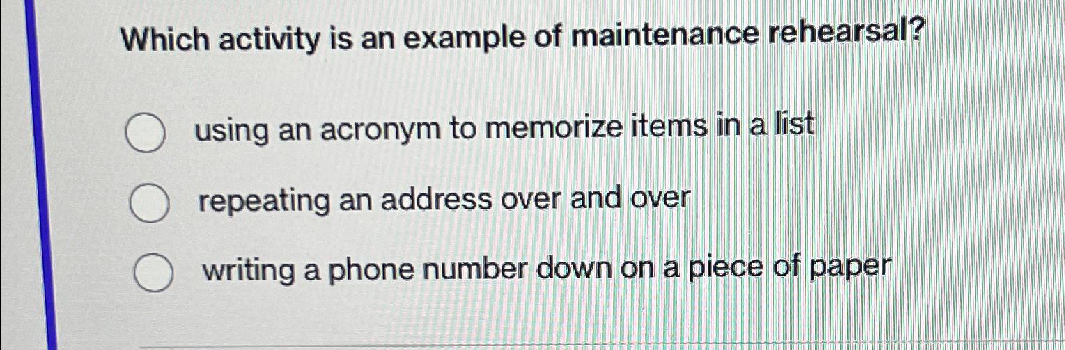 Solved Which activity is an example of maintenance | Chegg.com