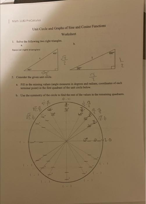 Solved Unit Circle and Graphs of Sine and Cosine Functions | Chegg.com