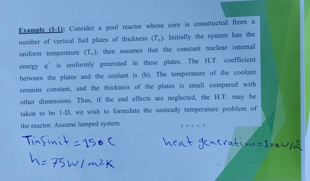 Solved Example (1-1): Consider a pool reactor whose core is | Chegg.com
