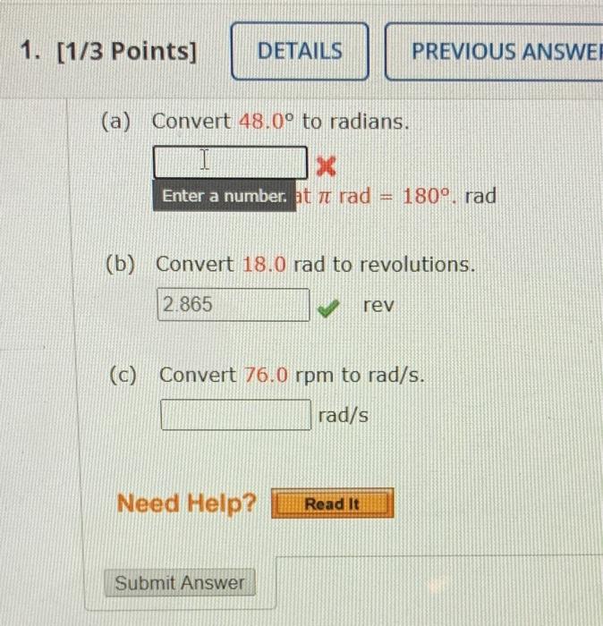 Solved 1. [1/3 Points] DETAILS PREVIOUS ANSWERS (a) Convert | Chegg.com