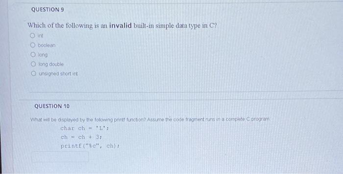 Solved QUESTION 9 Which of the following is an invalid | Chegg.com