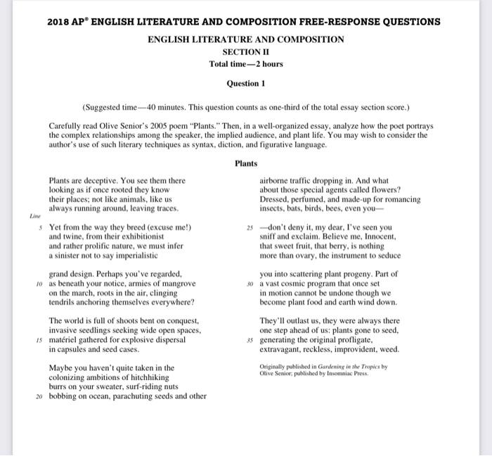 2018 AP ENGLISH LITERATURE AND COMPOSITION | Chegg.com