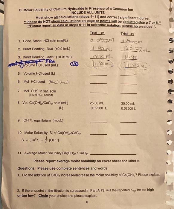 Solved Molar Solubility, Ksp. Common-lon Effect Name Lab | Chegg.com