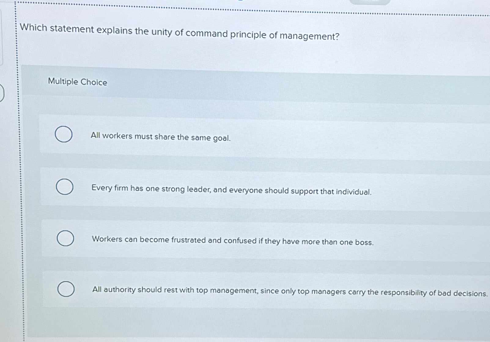 Solved Which statement explains the unity of command | Chegg.com